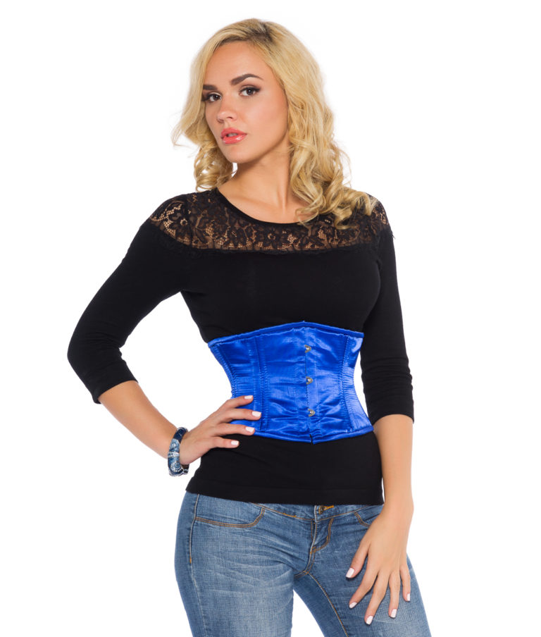 Bella Blue Satin Underbust Steel Boned Corset | Glamorous Corset